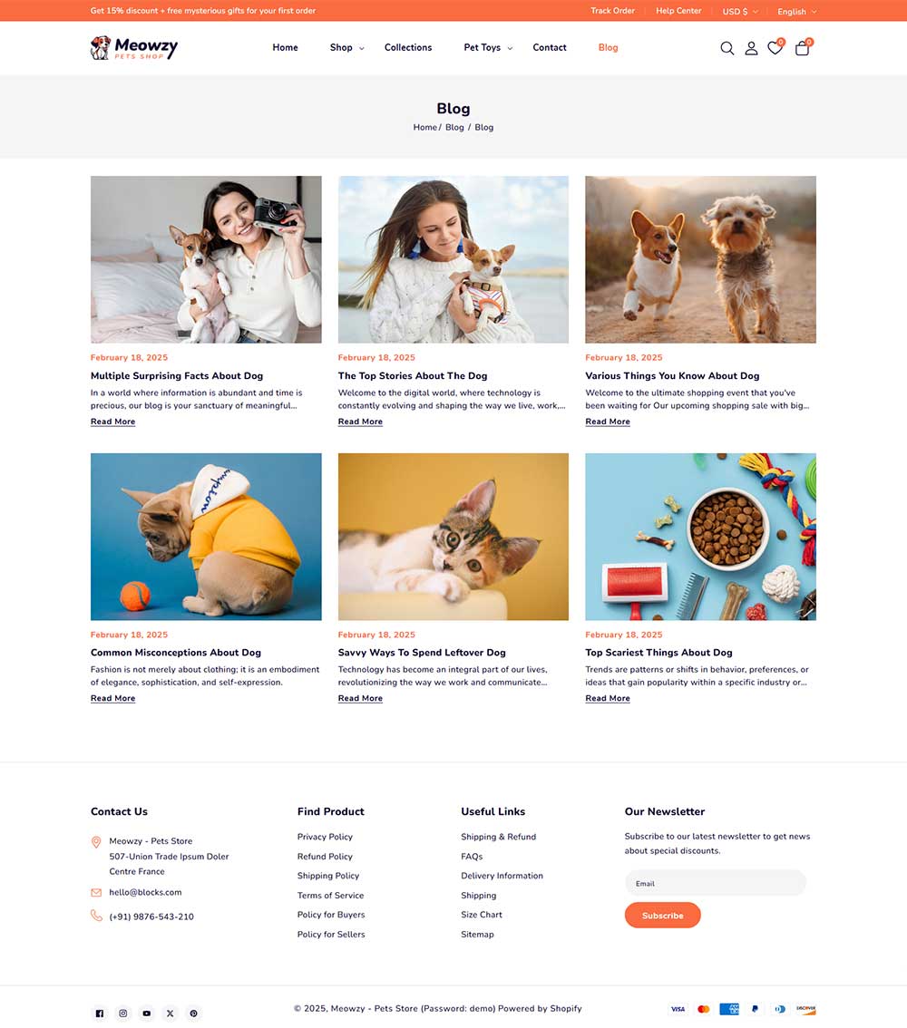 Meowzy - Pets Food and Accessories Store Shopify 2.0 Responsive Theme ...