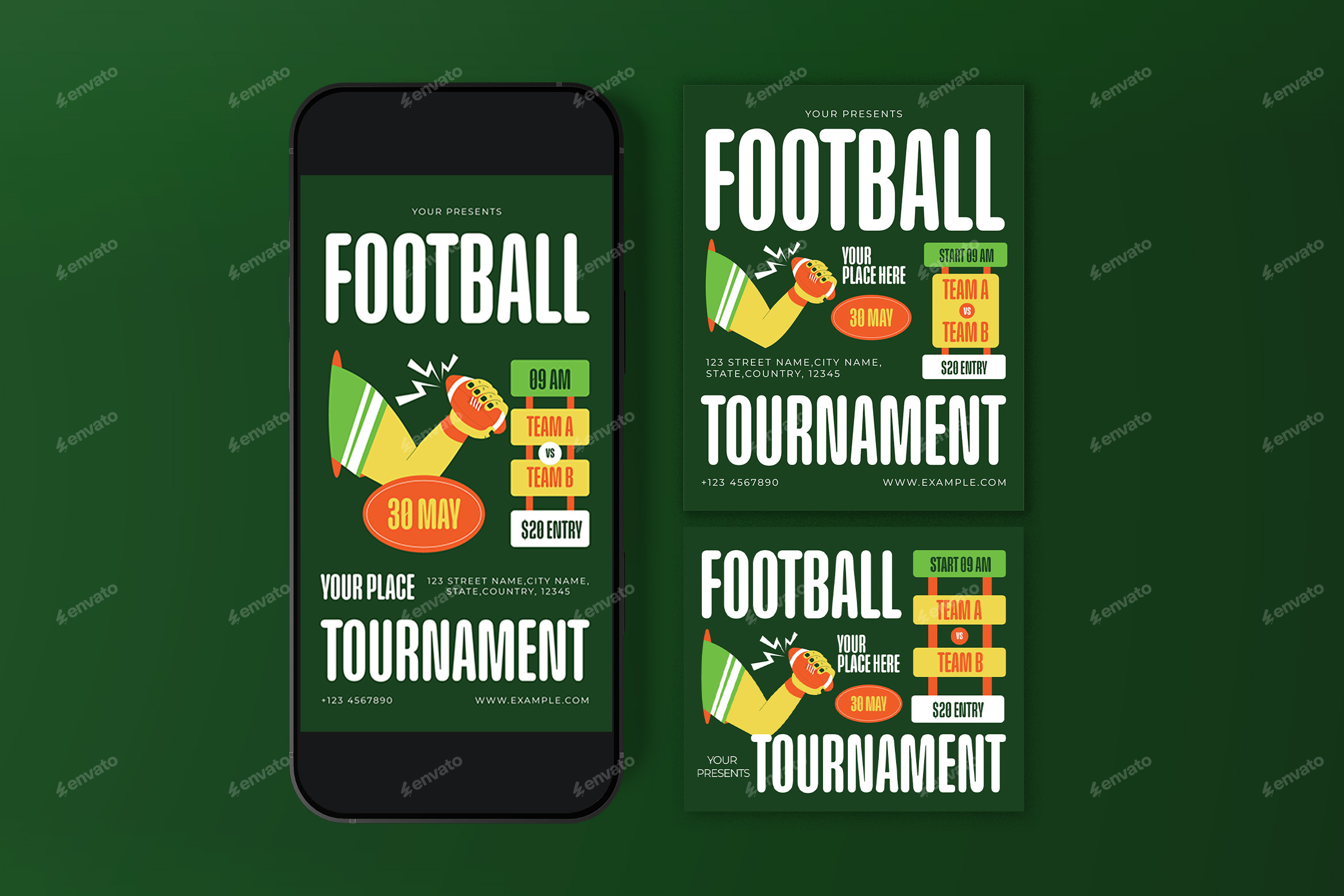 Green Bold Football Tournament Flyer Set, Print Templates | GraphicRiver