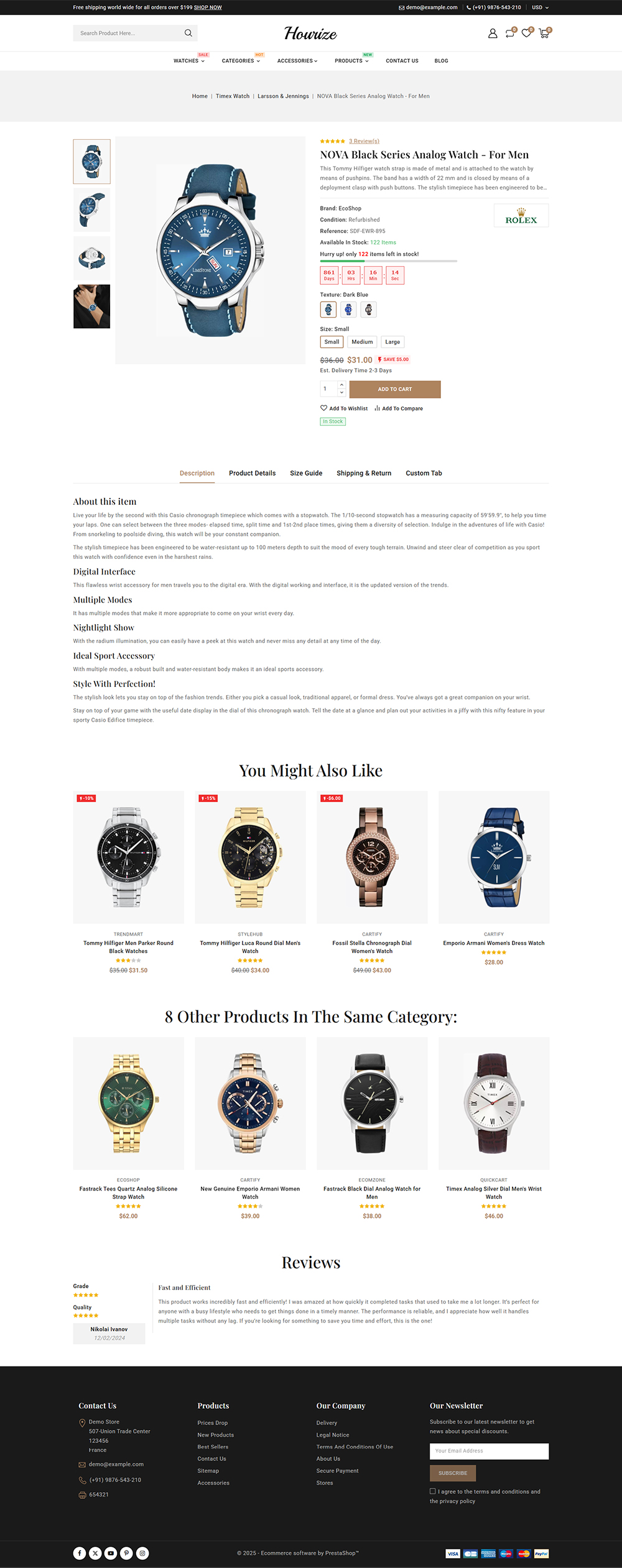 Hourize - Wrist Watch Store Prestashop Responsive Theme by codezeel