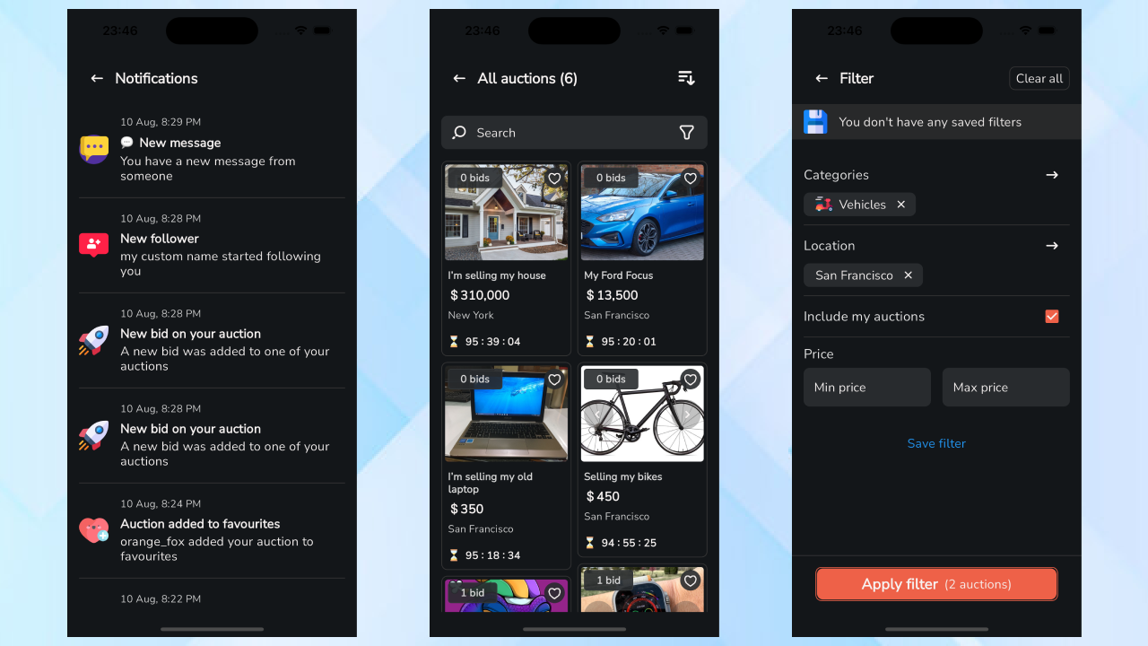 Biddo - Full Flutter auction app, NextJS web app, NodeJS server (with ...