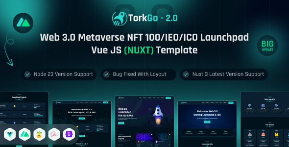TorkGo – Metaverse Web3.0 IDO/INO launchpad Vue js , Nuxt js Template by TheTork