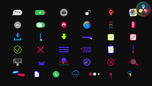 Mobile App Interface Icons for DaVinci Resolve, DaVinci Resolve Templates