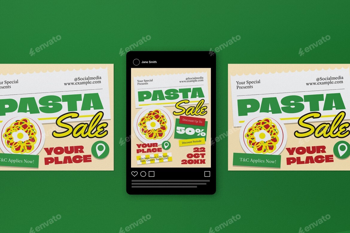 Beige Green Scrapbooking Pasta Sale Flyer Set, Print Templates ...