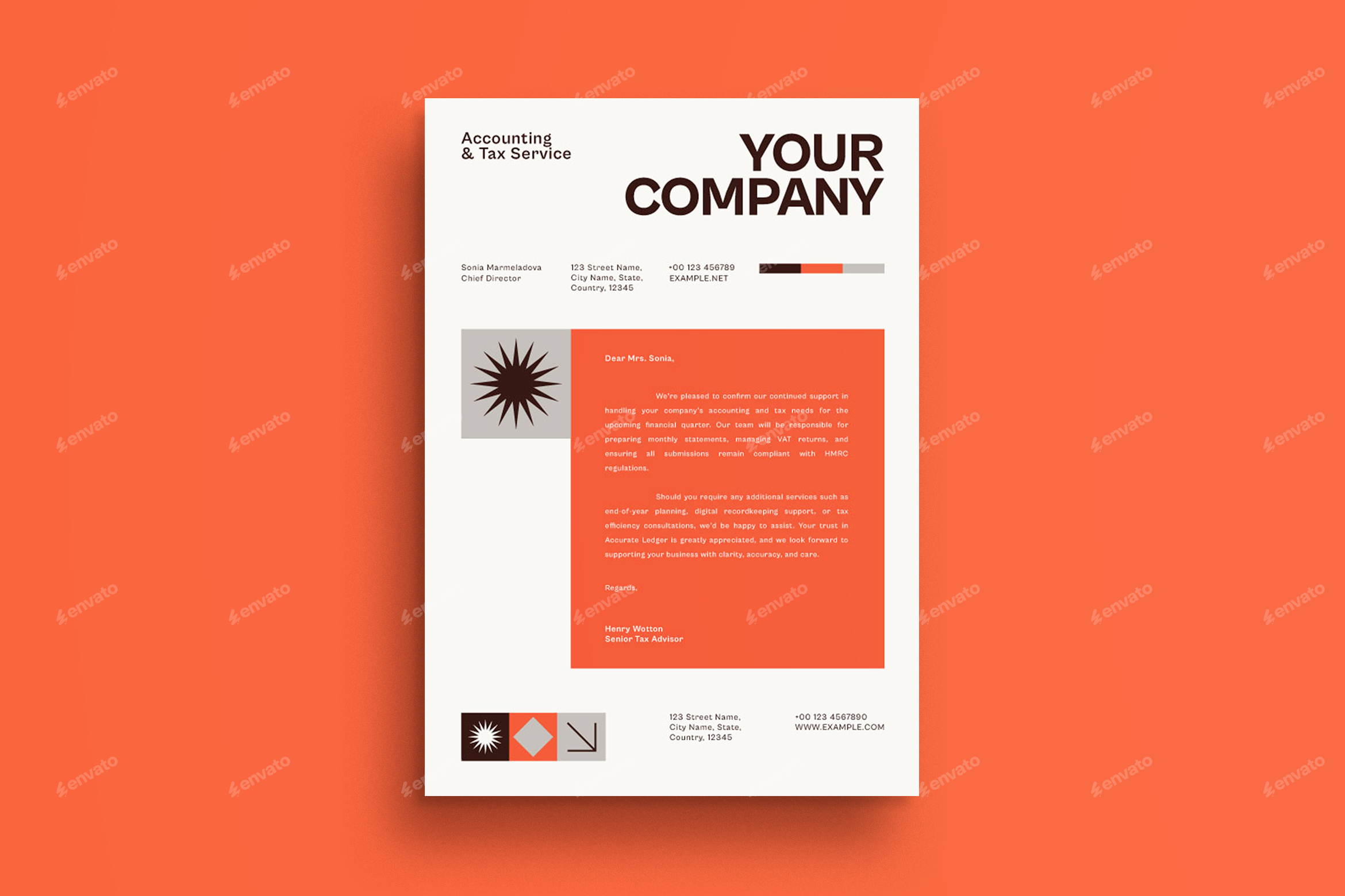 Orange Minimalist Accounting Letterhead, Print Templates | GraphicRiver