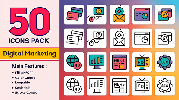 Dual Icons Pack Digital Marketing Icons, After Effects Project Files