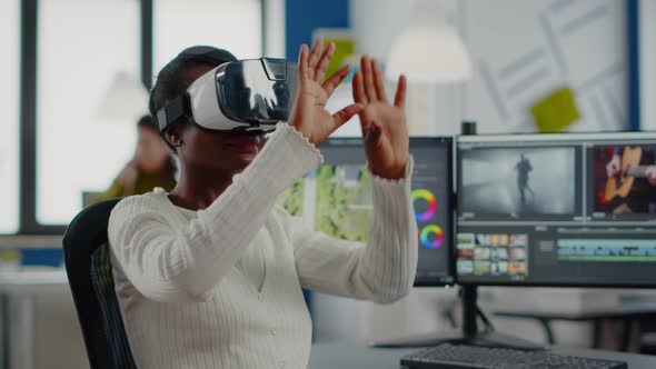 Black Videographer Wearing VR Headset Editing Project, Stock Footage