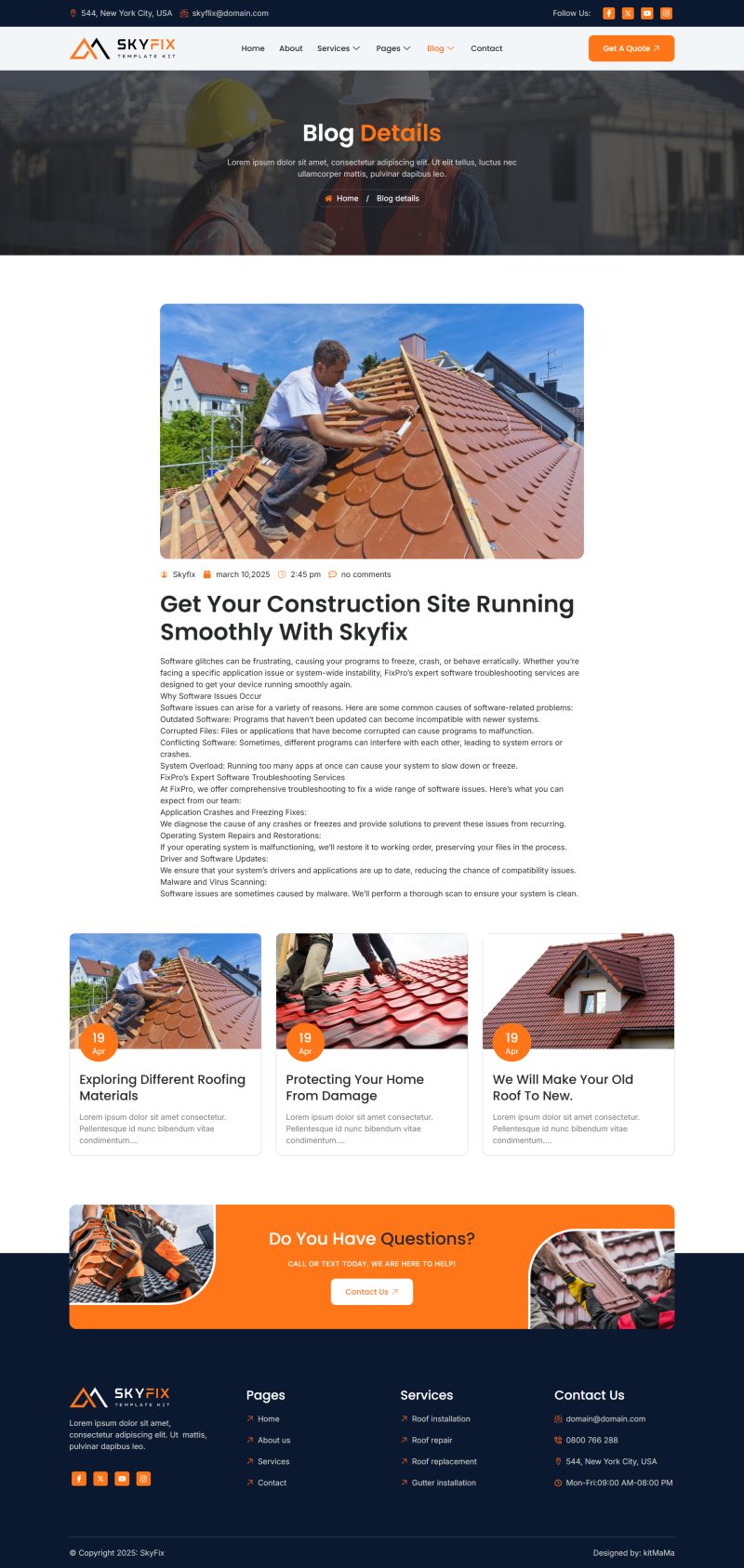 SkyFix - Roofing Services Elementor Template Kit by Alfa_Themes | ThemeForest