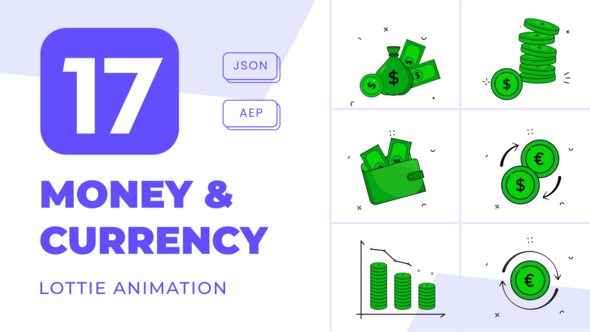 17 Money Currency Animated Icon Pack. Set Bundle of Money Currency ...