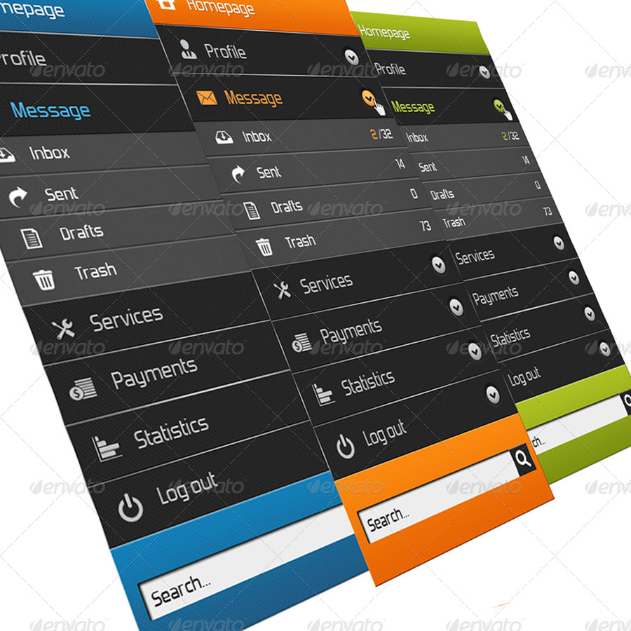 Vertical user menu, Web Elements | GraphicRiver