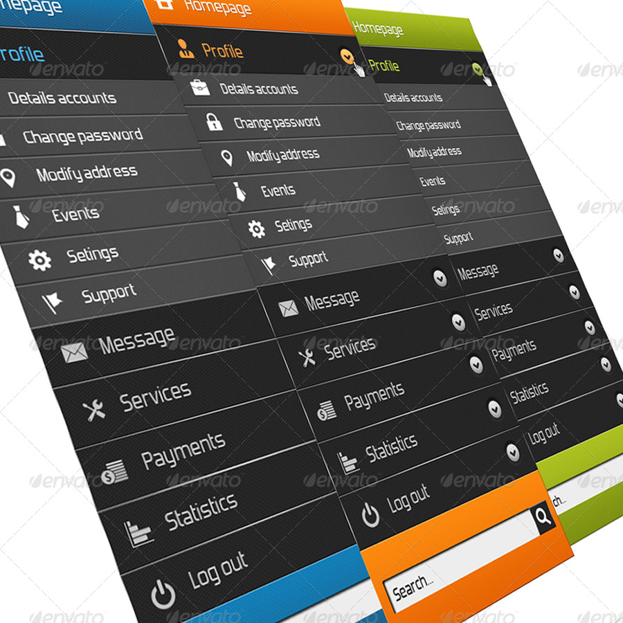 Vertical user menu, Web Elements | GraphicRiver