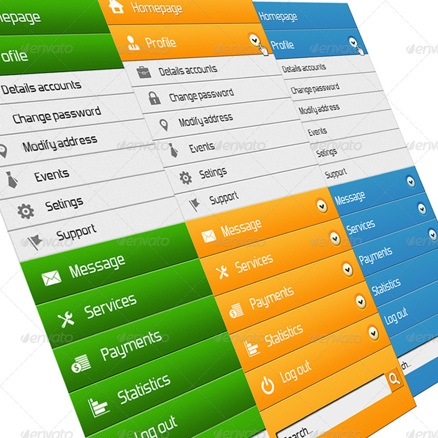 Vertical user menu, Web Elements | GraphicRiver
