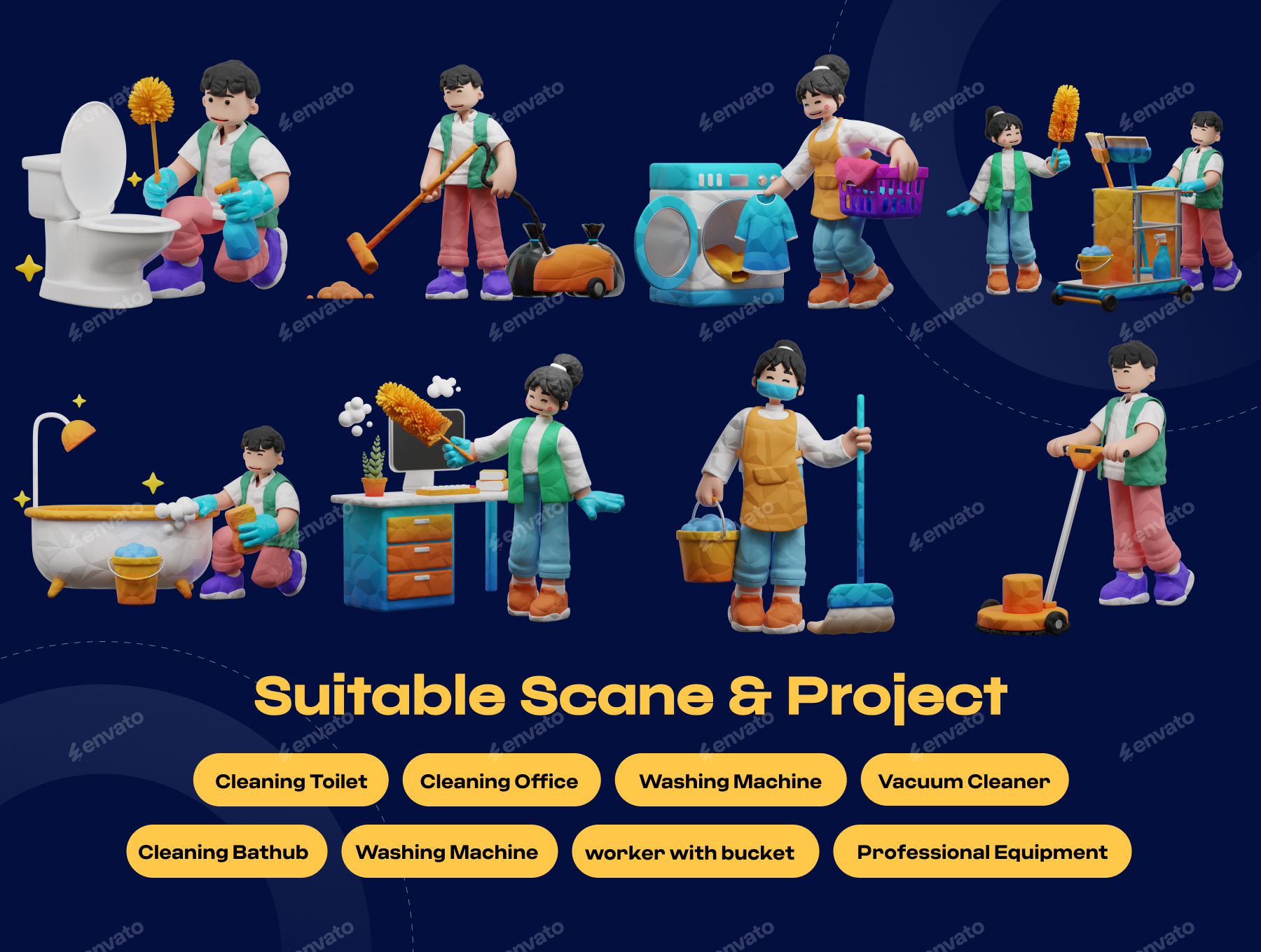 Cleaning Services 3D Character, Graphics | GraphicRiver