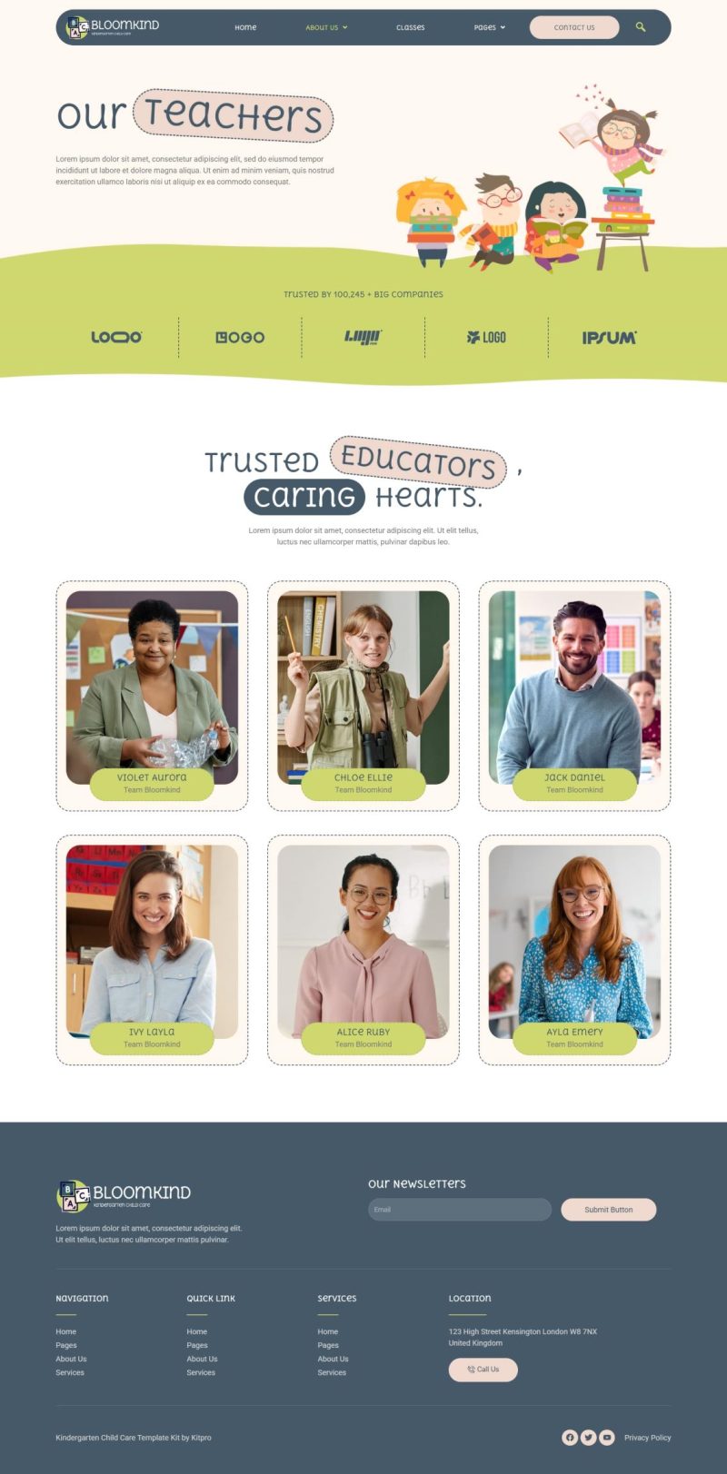 Bloomkind - Kindergarten Child Care Elementor Template Kit by Kitpro