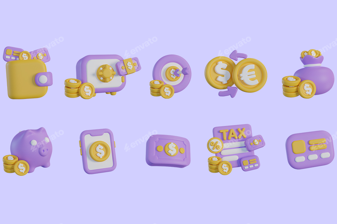 3D Finance Icon Pack, Icons | GraphicRiver