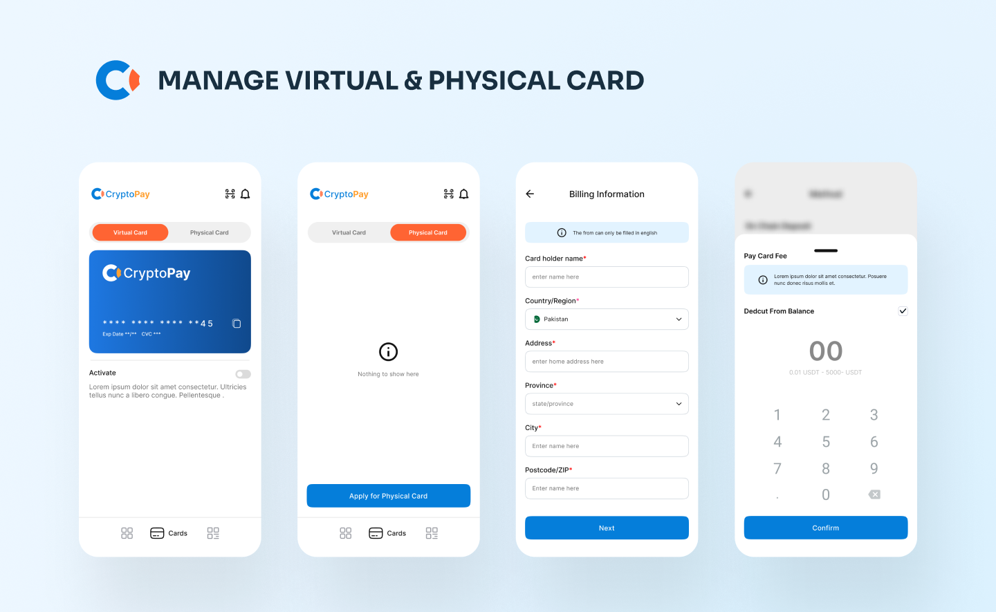 CryptoPay UI Kit — Flutter Crypto Wallet with Virtual & Physical Cards ...