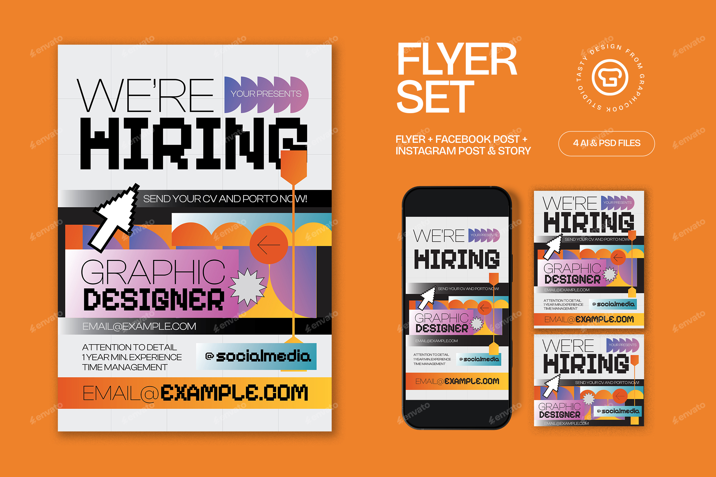 Gray Black Minimalist We're Hiring Flyer Set, Print Templates ...