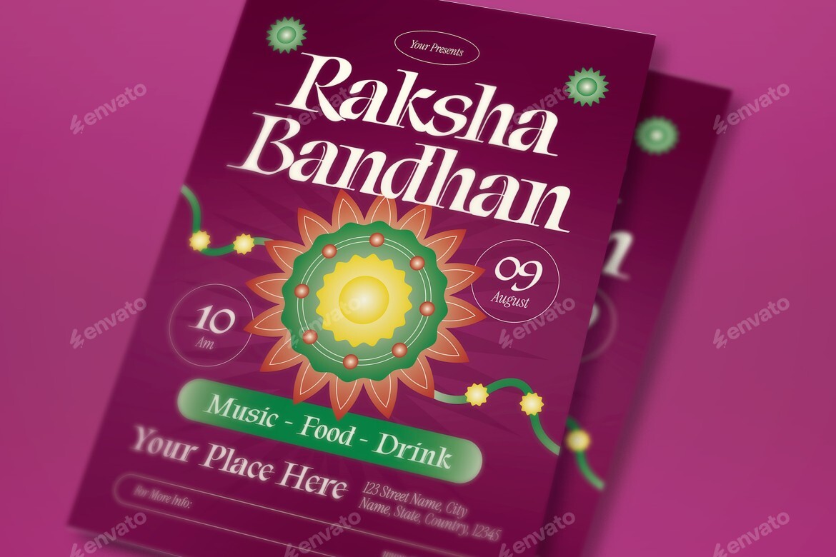 Purple Quirky Raksha Bandhan Flyer Set, Print Templates | GraphicRiver