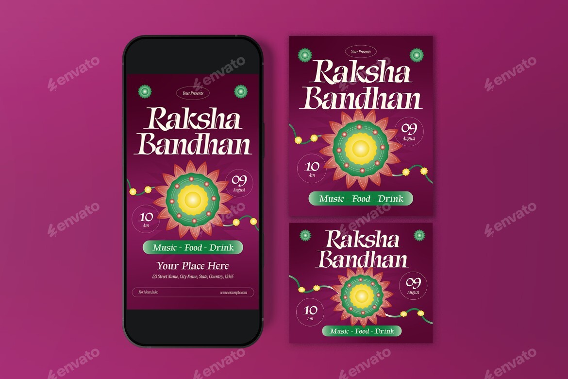 Purple Quirky Raksha Bandhan Flyer Set, Print Templates | GraphicRiver