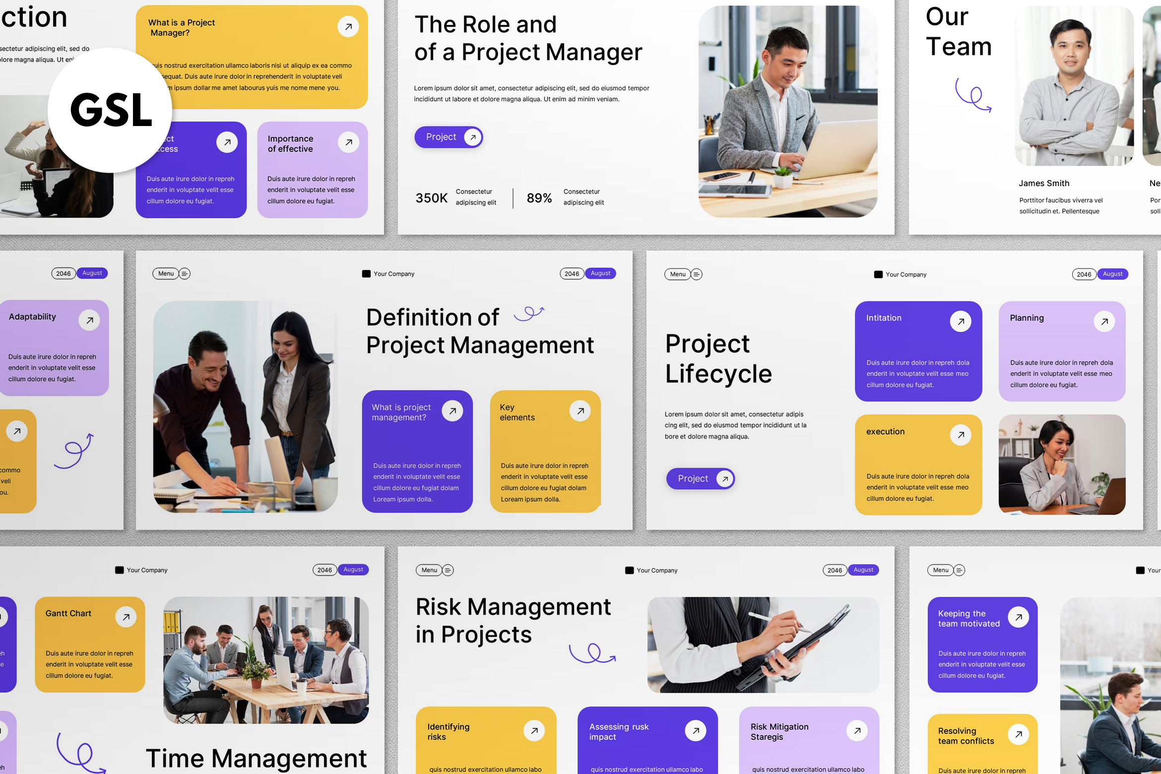 White Purple Modern Project Manager Google Slide, Presentation Templates