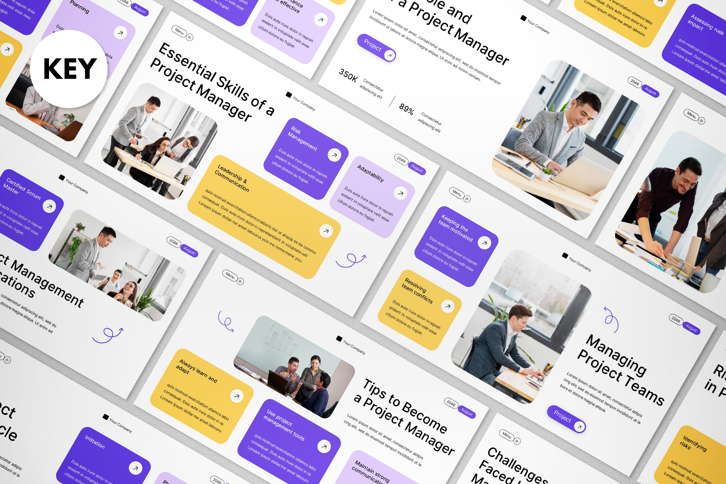 White Purple Modern Project Manager Keynote, Presentation Templates