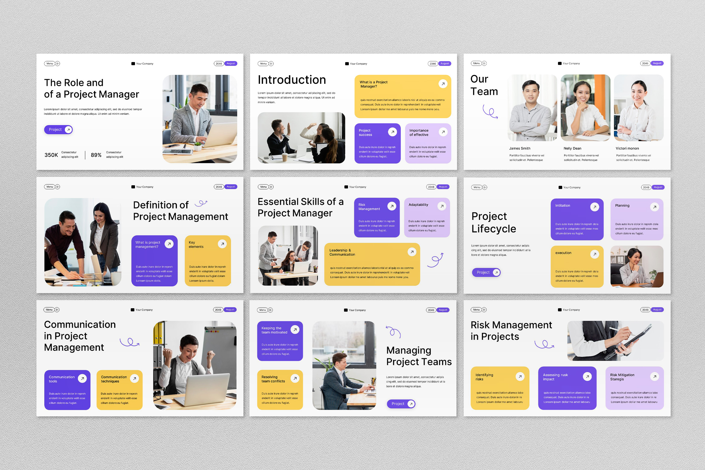 White Purple Modern Project Manager Keynote, Presentation Templates