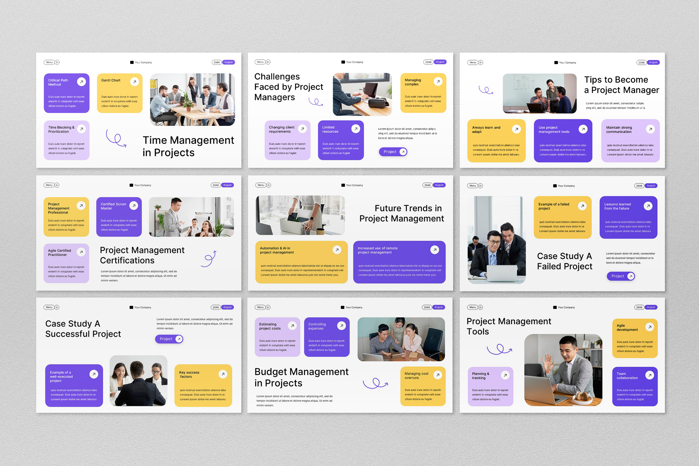 White Purple Modern Project Manager Keynote, Presentation Templates