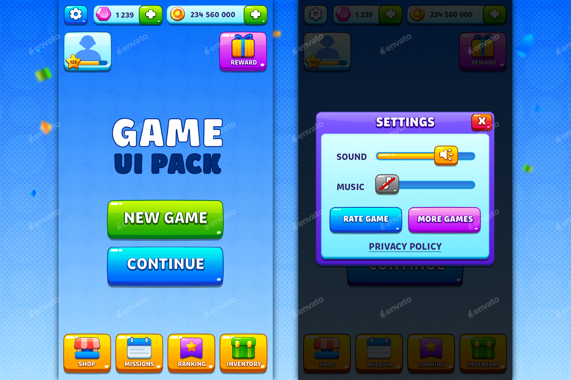 Game UI pack for mobile casual game, Game Assets | GraphicRiver