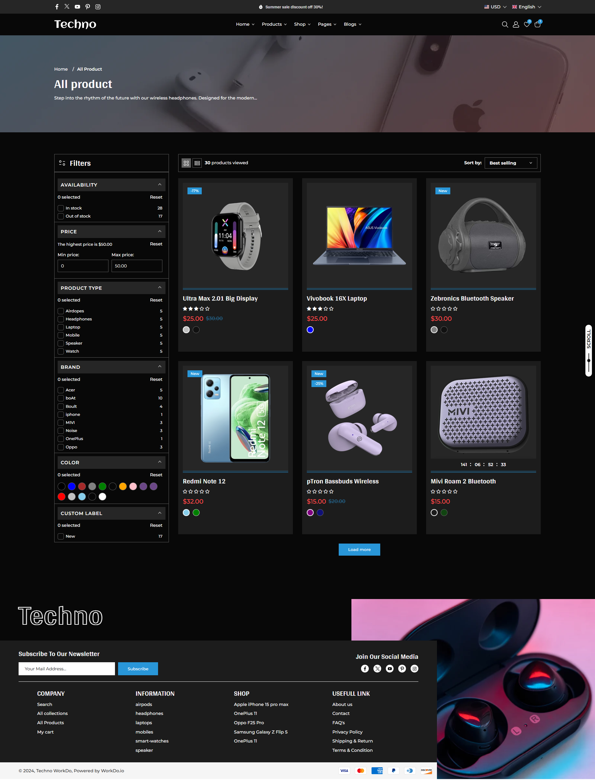Techno - Electronics & Gadgets Ecommerce Shopify 2.0 Theme by WorkDo