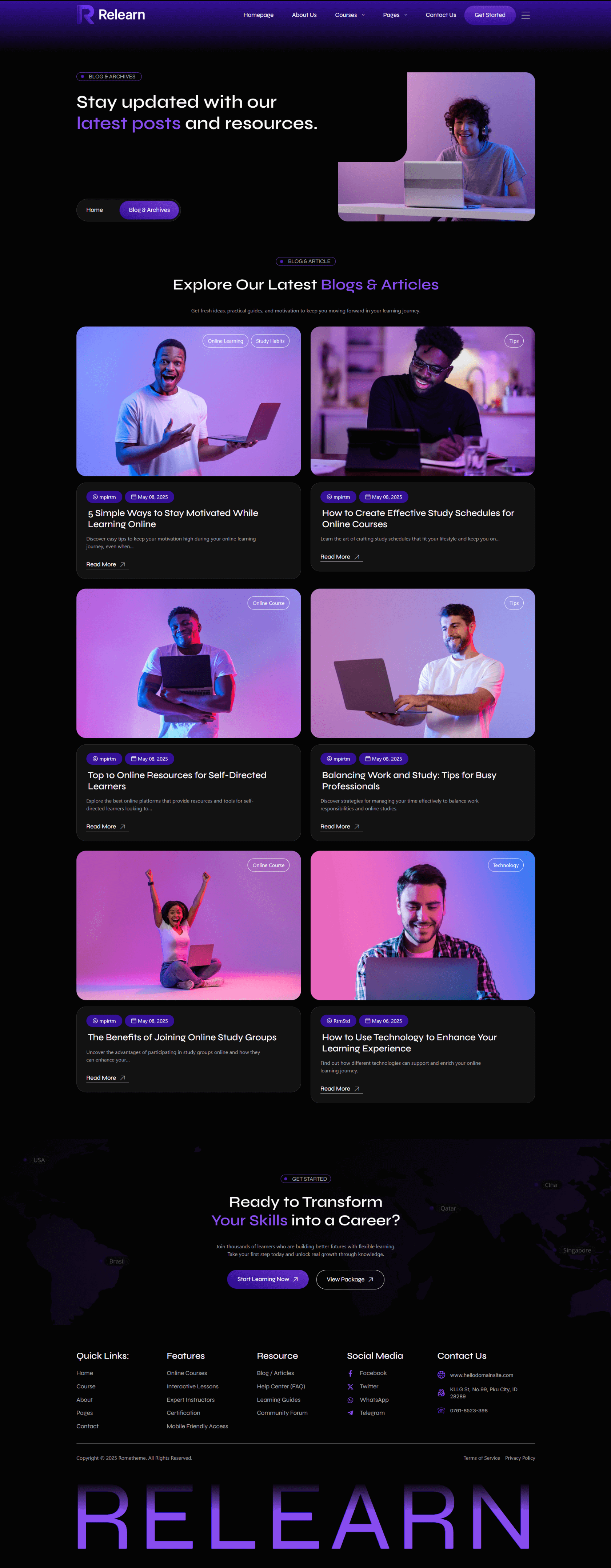 Relearn - Online Courses & E-Learning Elementor Template Kit by Rometheme