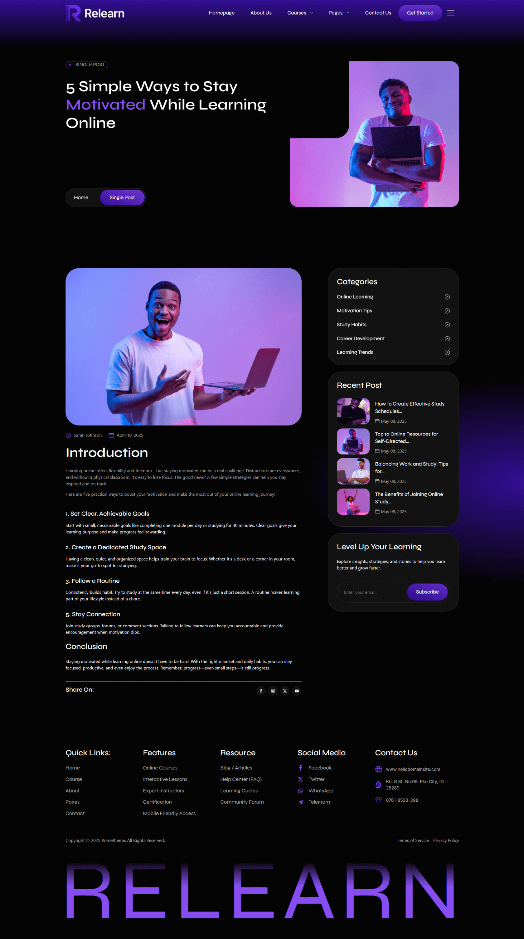 Relearn - Online Courses & E-Learning Elementor Template Kit by Rometheme
