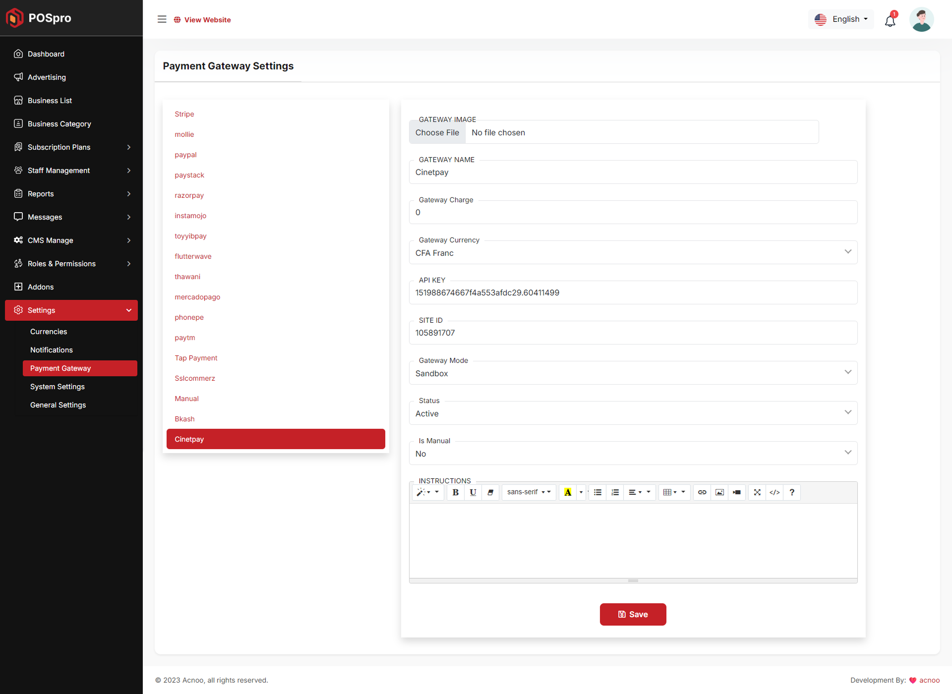 POSpro – CinetPay Payment Gateway Addon (Africa) by Acnoo | CodeCanyon