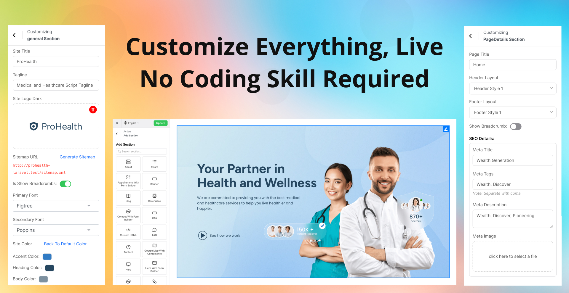 Prohealth - Medical and Healthcare Laravel CMS With Live Page Builder ...