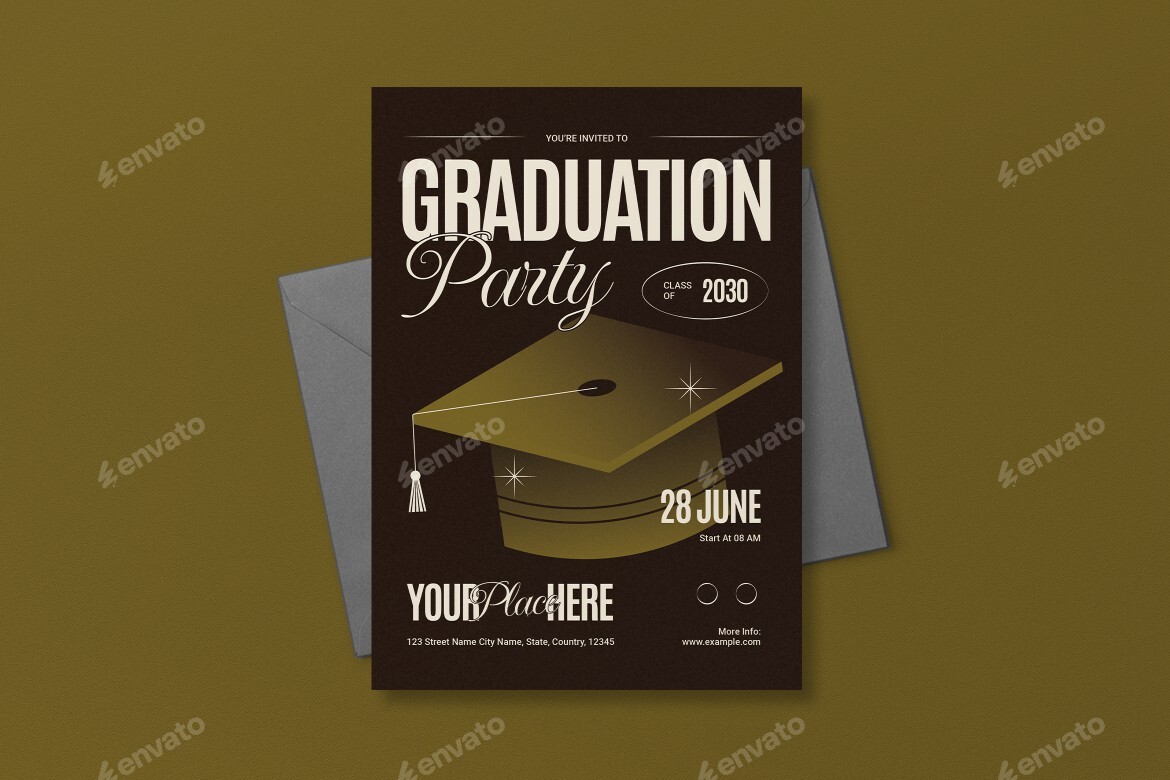 Brown Bold Minimalism Graduation Party Invitation, Print Templates