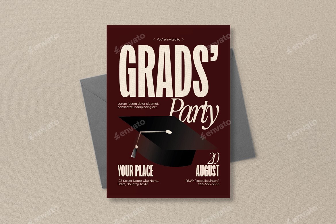 Red Bold Minimalism Graduation Party Invitation, Print Templates ...