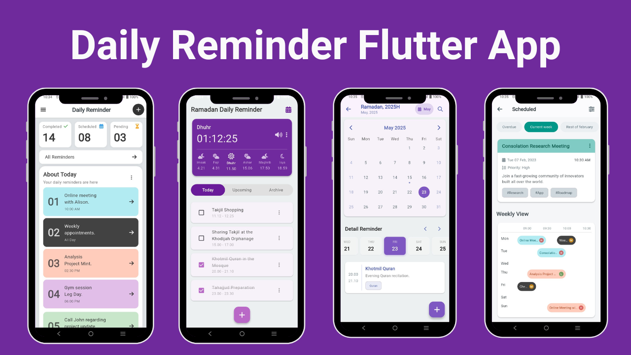 Daily Reminder Flutter App Template | Task Scheduler & Daily Planner by CodentraTech