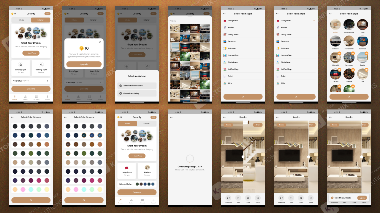 Decorify AI – Interior & Exterior Design Flutter UI Kit | AI Home Decoration App by KTonixSolutions