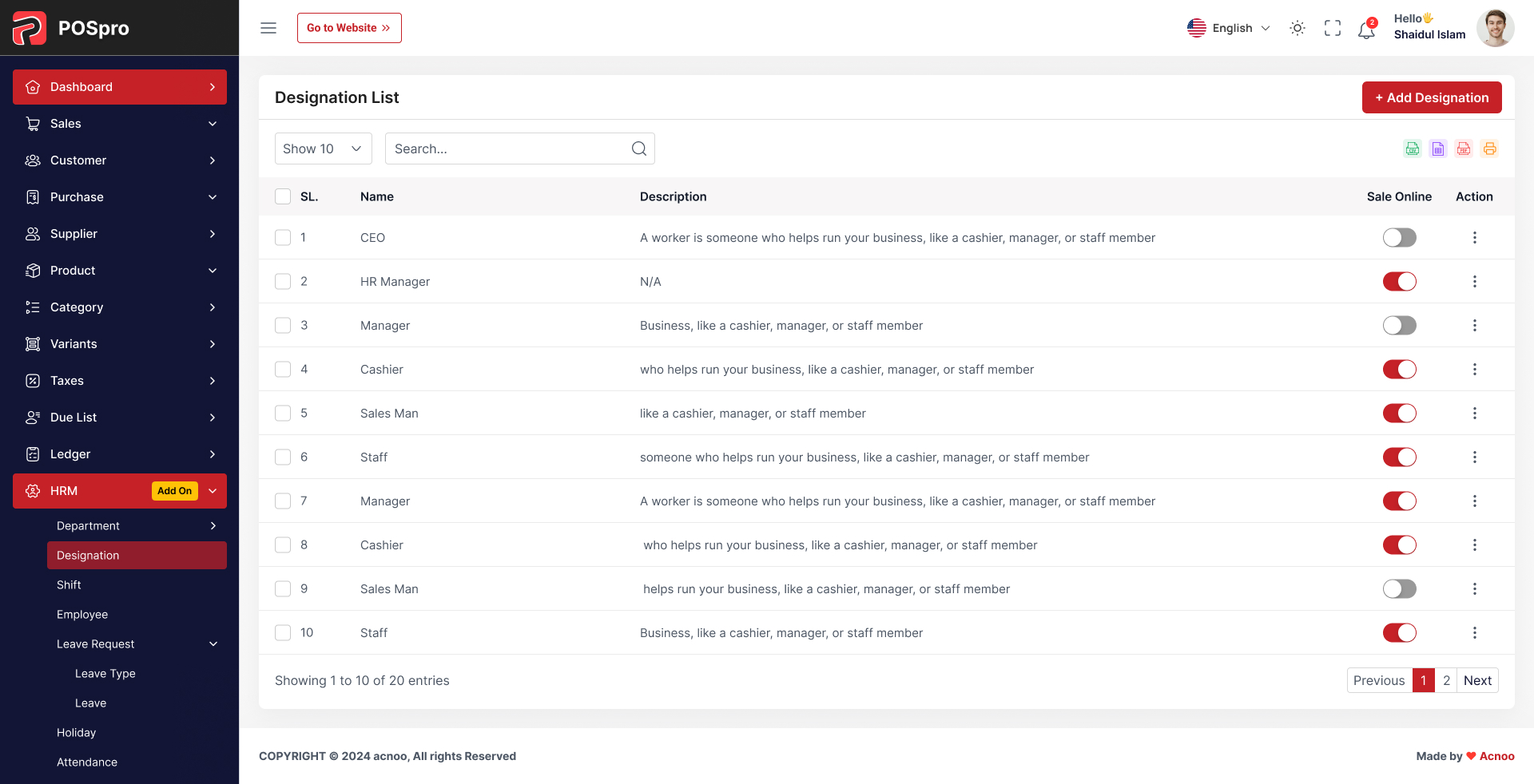 POSpro – HRM & Payroll Web Add-on by Acnoo | CodeCanyon