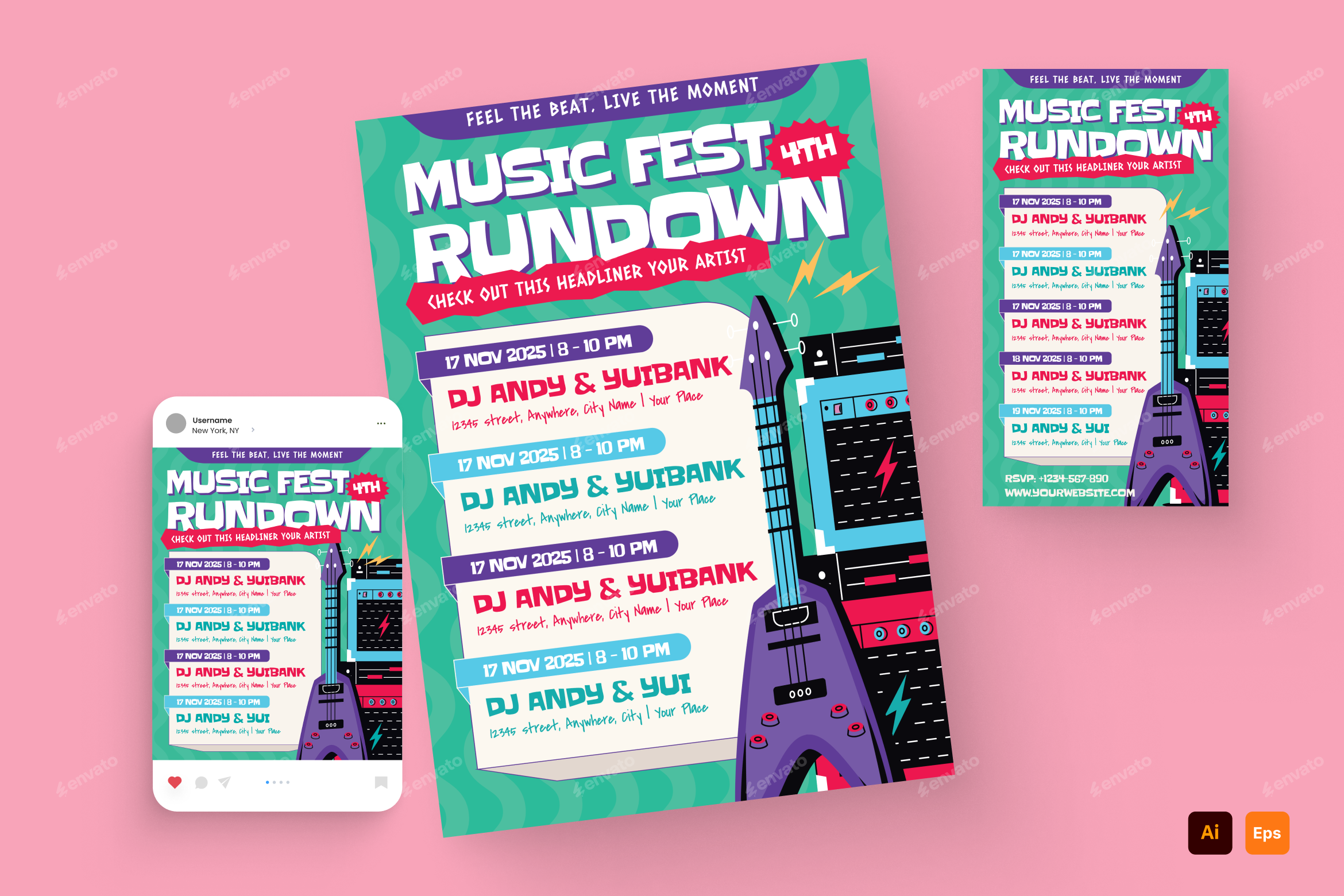 Music Fest Schedule Event Flyer, Print Templates | GraphicRiver