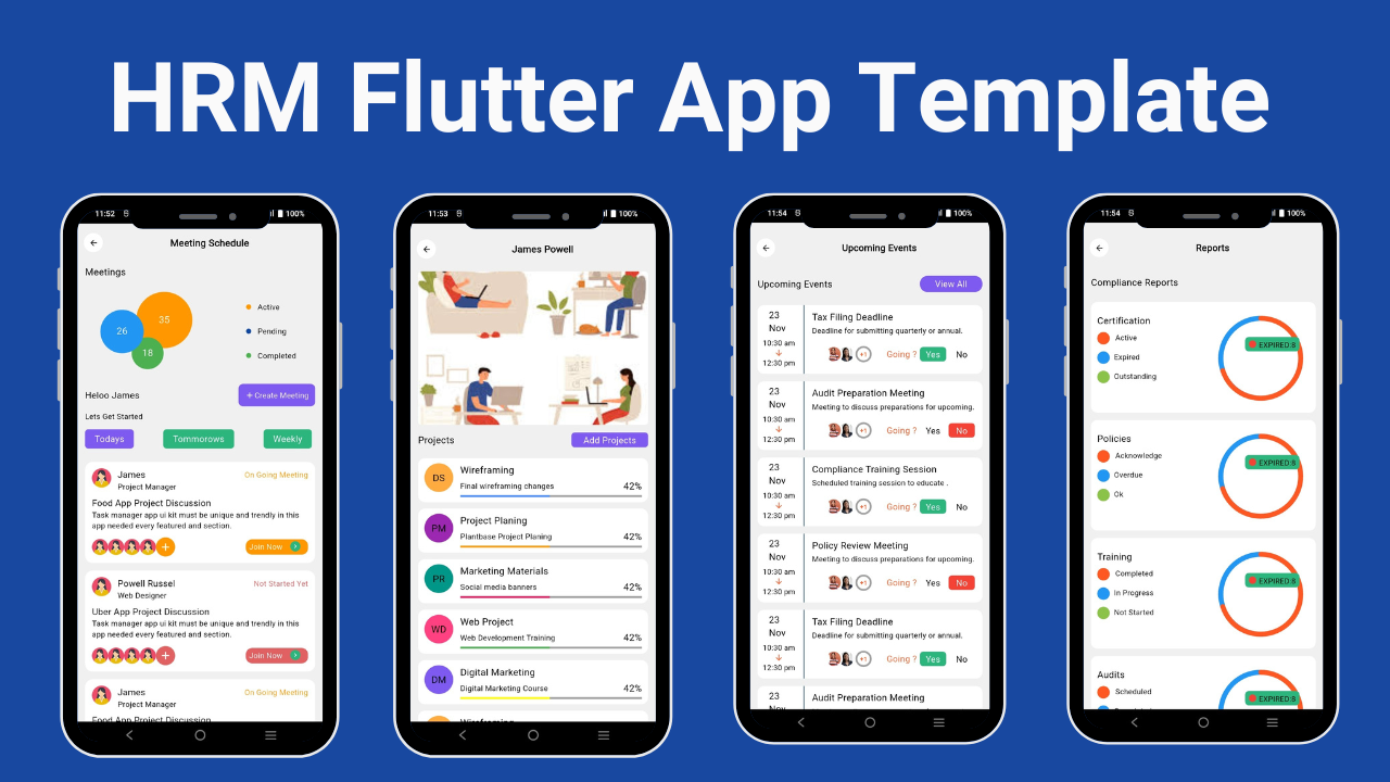 HRM Flutter App Template | Employee Management System UI Kit by CodentraTech