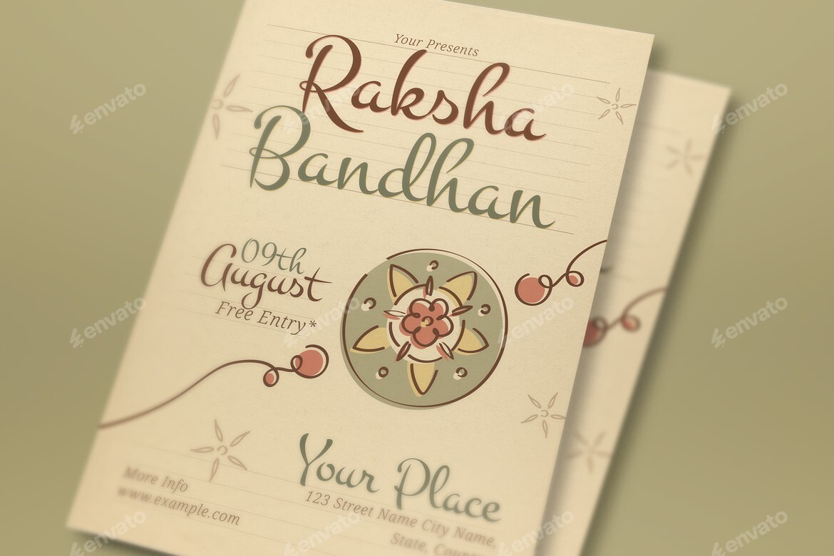 Brown Quirky Illustration Raksha Bandhan Flyer Set, Print Templates