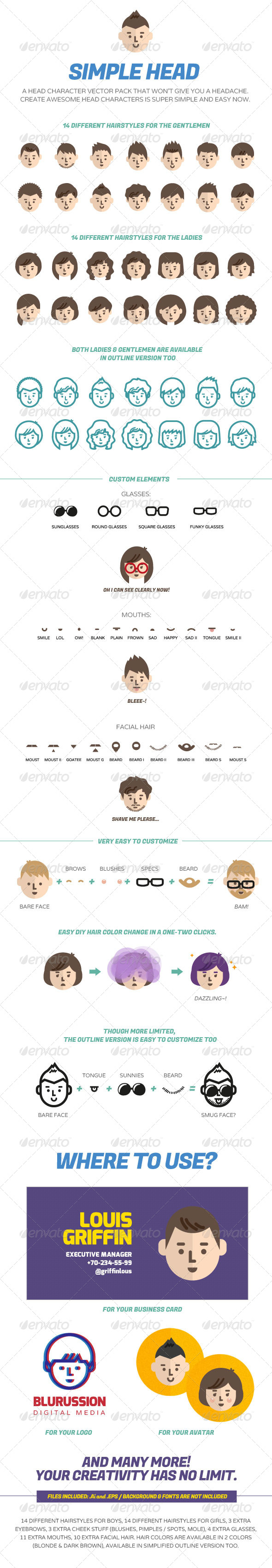 Simple Head - Character Design Vector Pack, Vectors | GraphicRiver