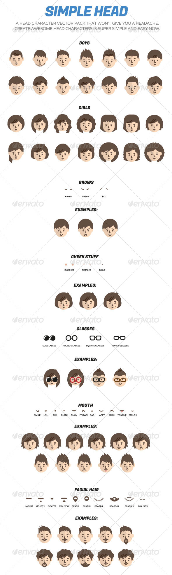 Simple Head - Character Design Vector Pack, Vectors | GraphicRiver