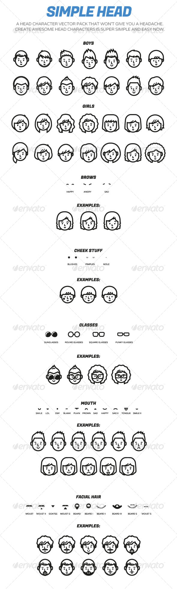 Simple Head - Character Design Vector Pack, Vectors | GraphicRiver