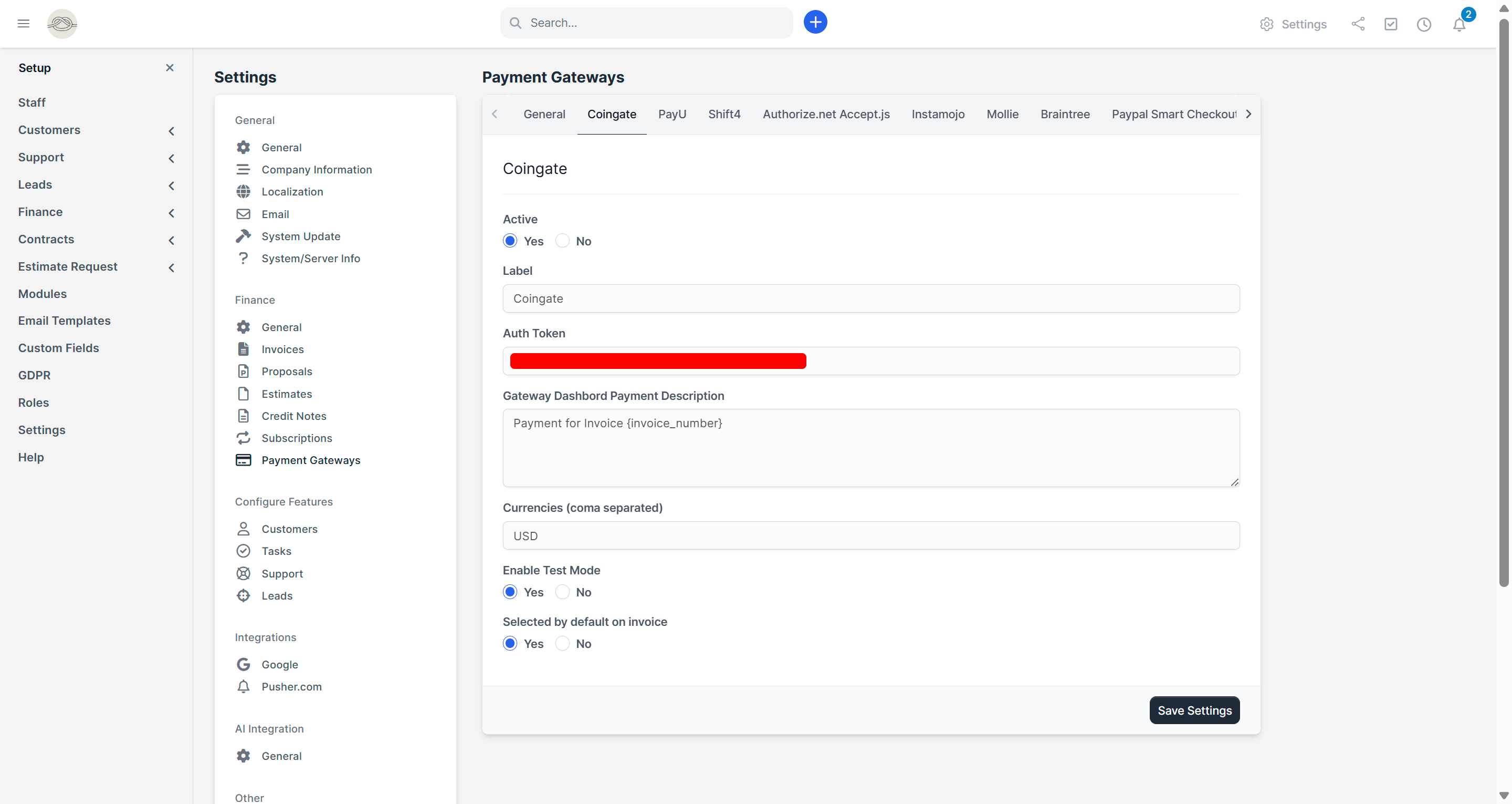 Perfex CRM Payment Gateway Bundle – PayU, CoinGate, Shift4 by codeonstring