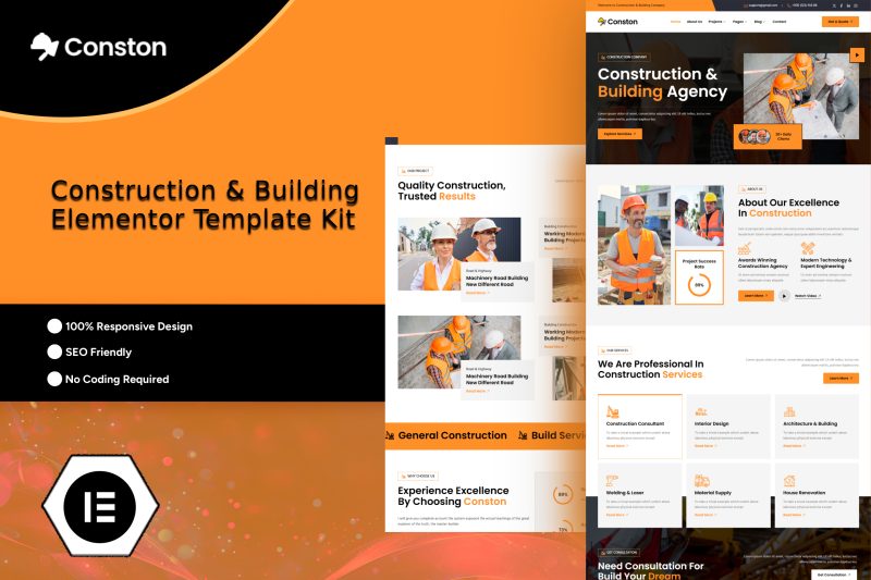 Conston - Construction Building Elementor Template Kit by Thememx | ThemeForest