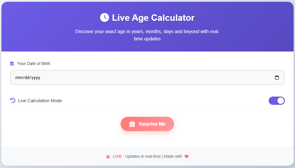 Live Age Calculator - Real-Time Age Counter with Great Effects by newrize