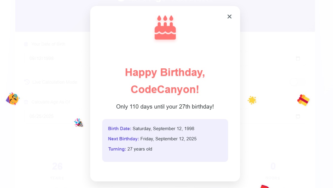 Live Age Calculator - Real-Time Age Counter with Great Effects by newrize
