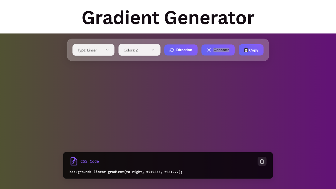 Gradient Generator – Real-Time CSS Gradient Creation Tool with Live Preview and One-Click Copy ...