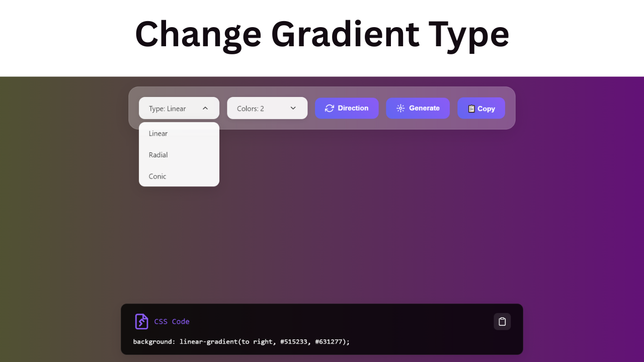 Gradient Generator – Real-Time CSS Gradient Creation Tool with Live Preview and One-Click Copy ...