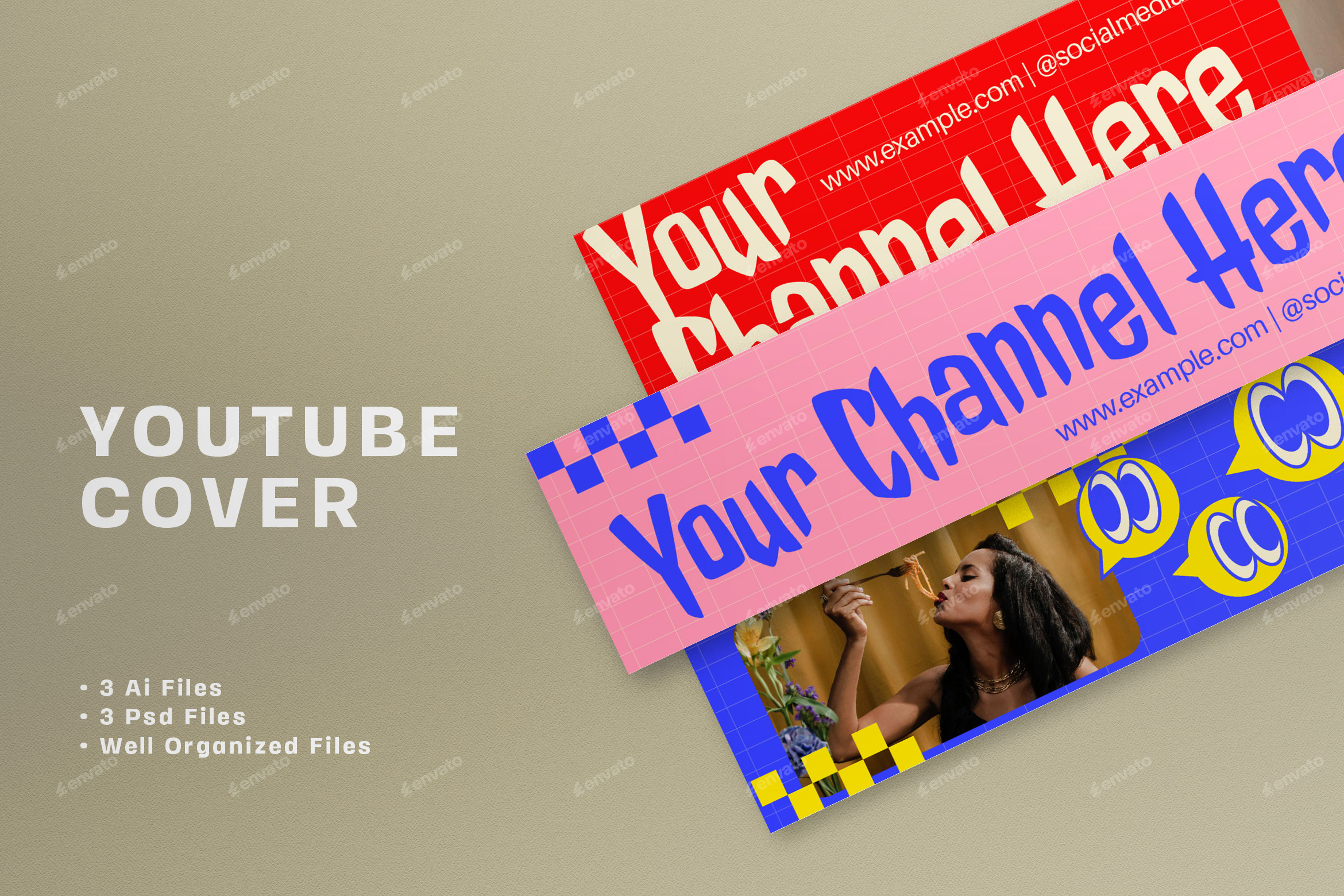 Red Retro Food Vlogger YouTube Cover, Web Elements | GraphicRiver